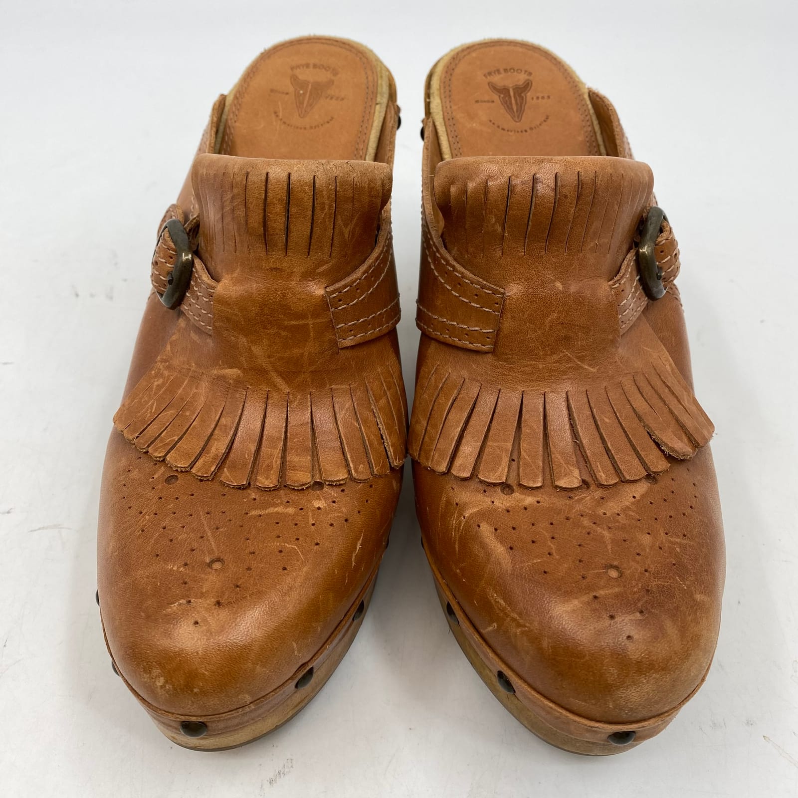 Frye Tan Leather Ellie Kiltie Mule Clogs Frye Tan Leather Ellie Kiltie ...