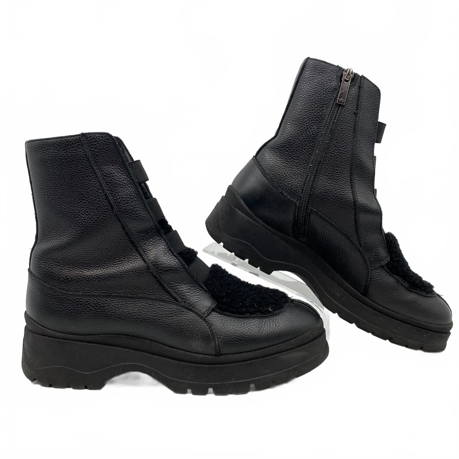 Aquatalia Black Fuzzy Accent Leather Combat Boots Aquatalia Black Fuzzy ...