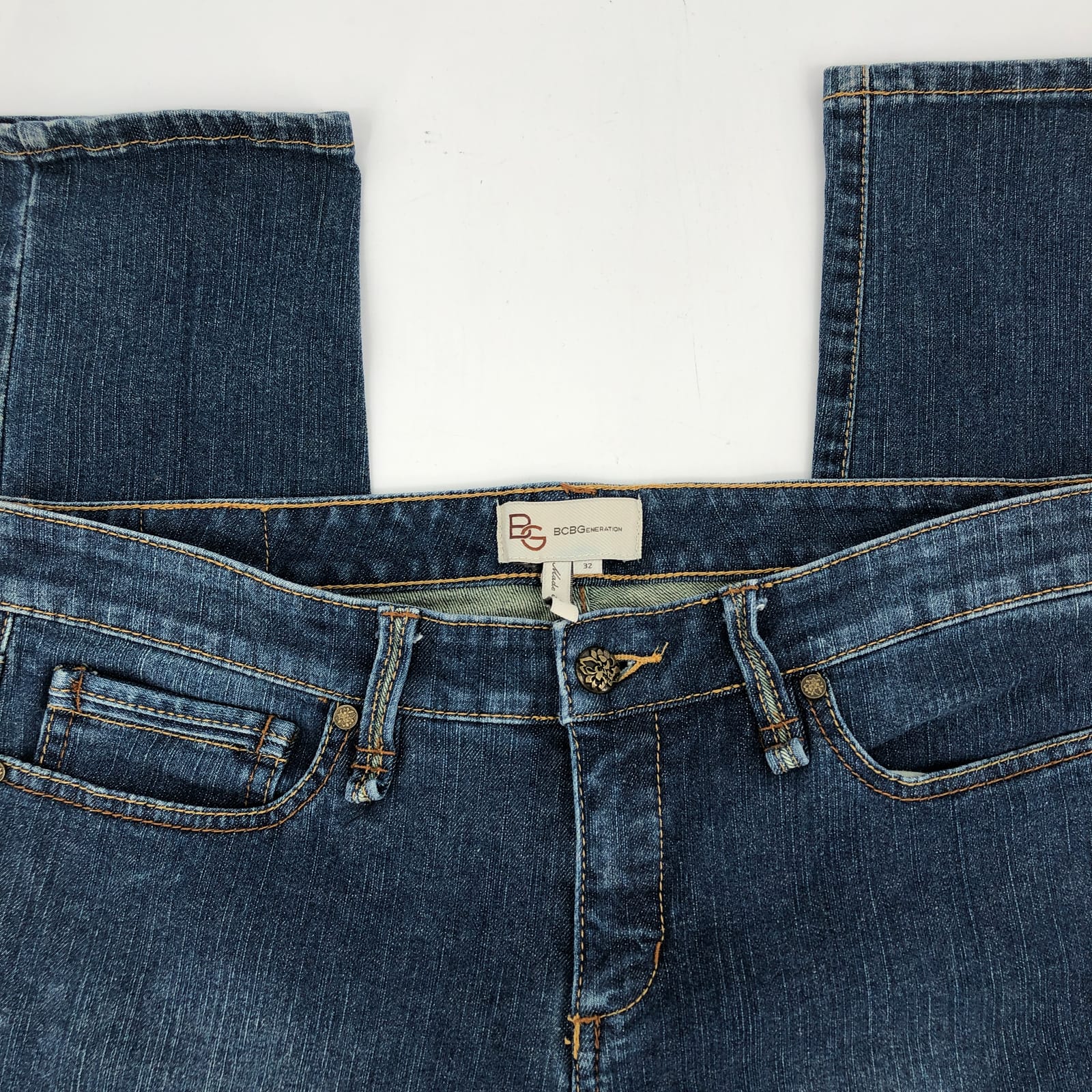BCBG Blue Mid-Rise Straight Leg Jeans BCBG Blue Mid-Rise Straight Leg ...