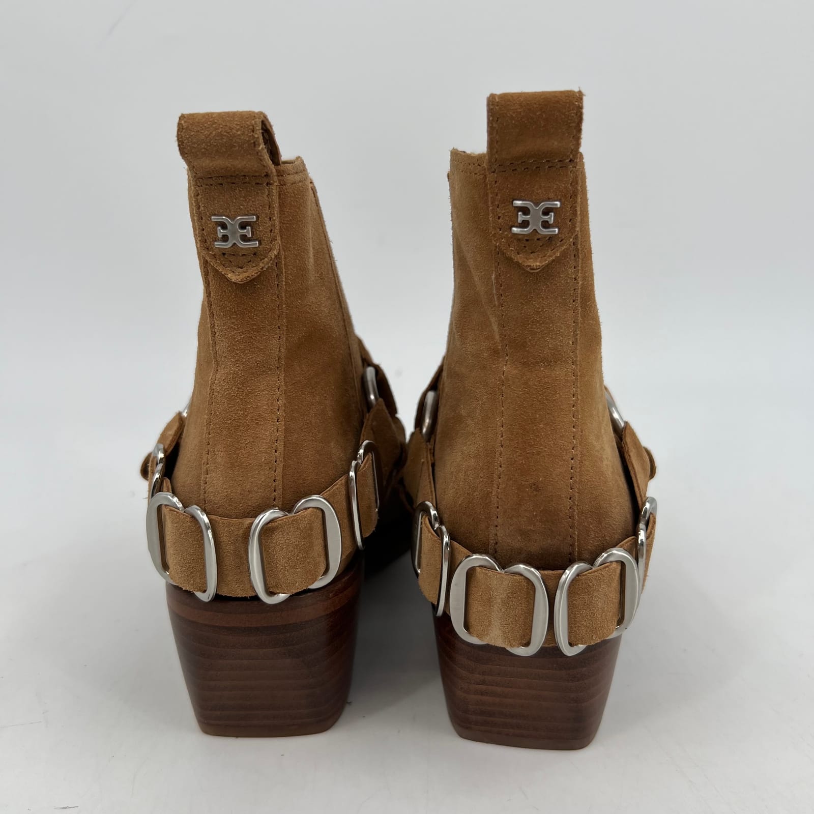 Sam Edelman Tan Suede Harness Square Toe Ankle Boots Sam Edelman Tan ...