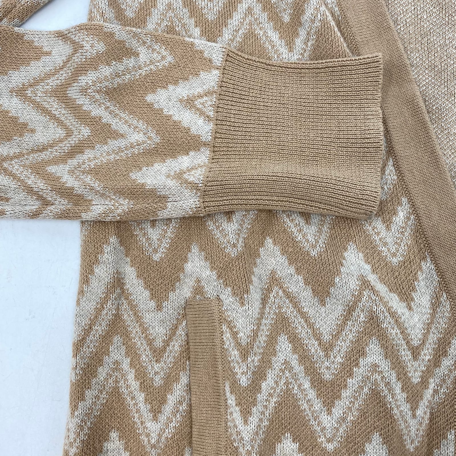 Frenchi Beige Chevron Knit Cardigan Frenchi Beige Chevron Knit Cardigan ...