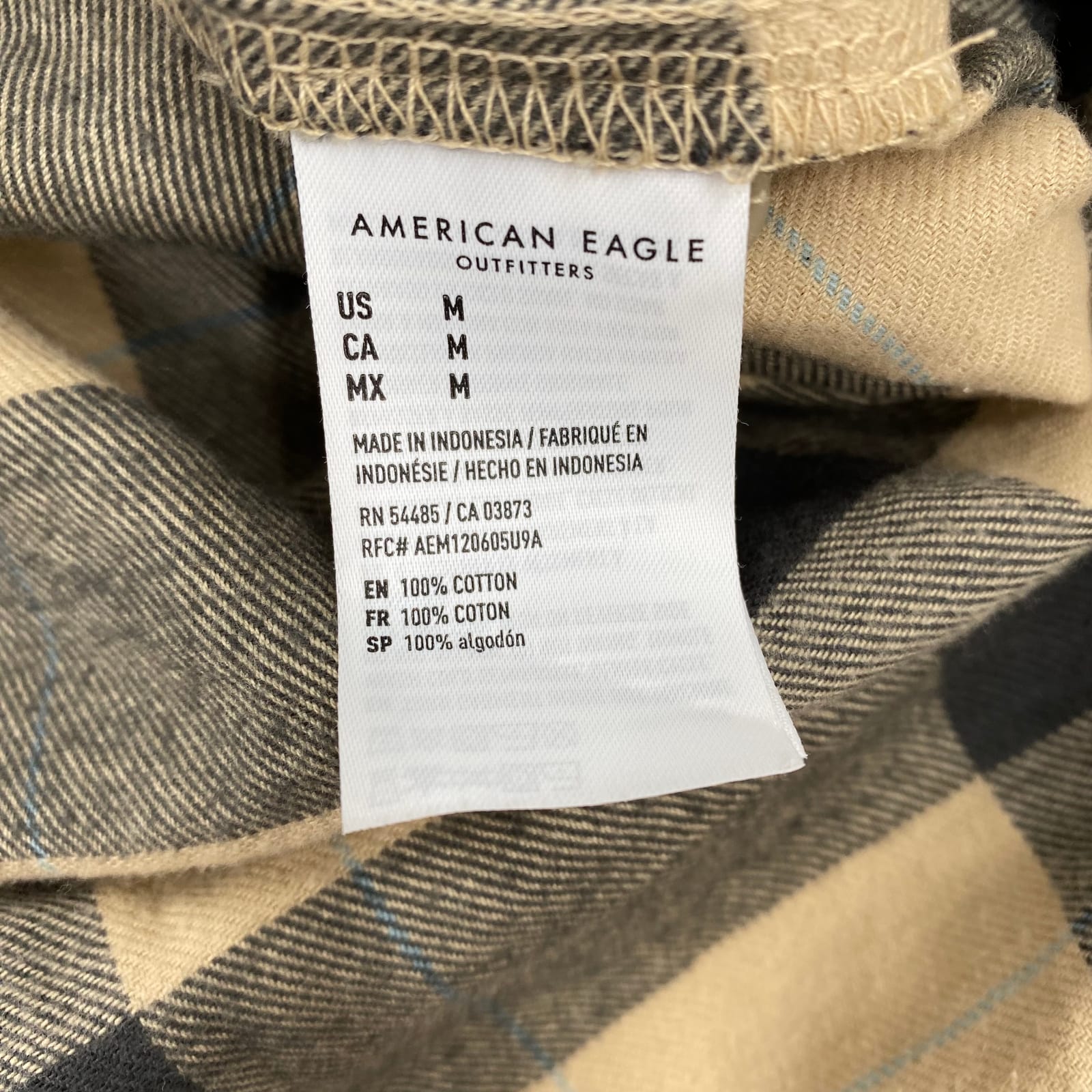 American Eagle Tan Plaid Button-Down Shirt American Eagle Tan Plaid Button-Down Shirt Size M ...