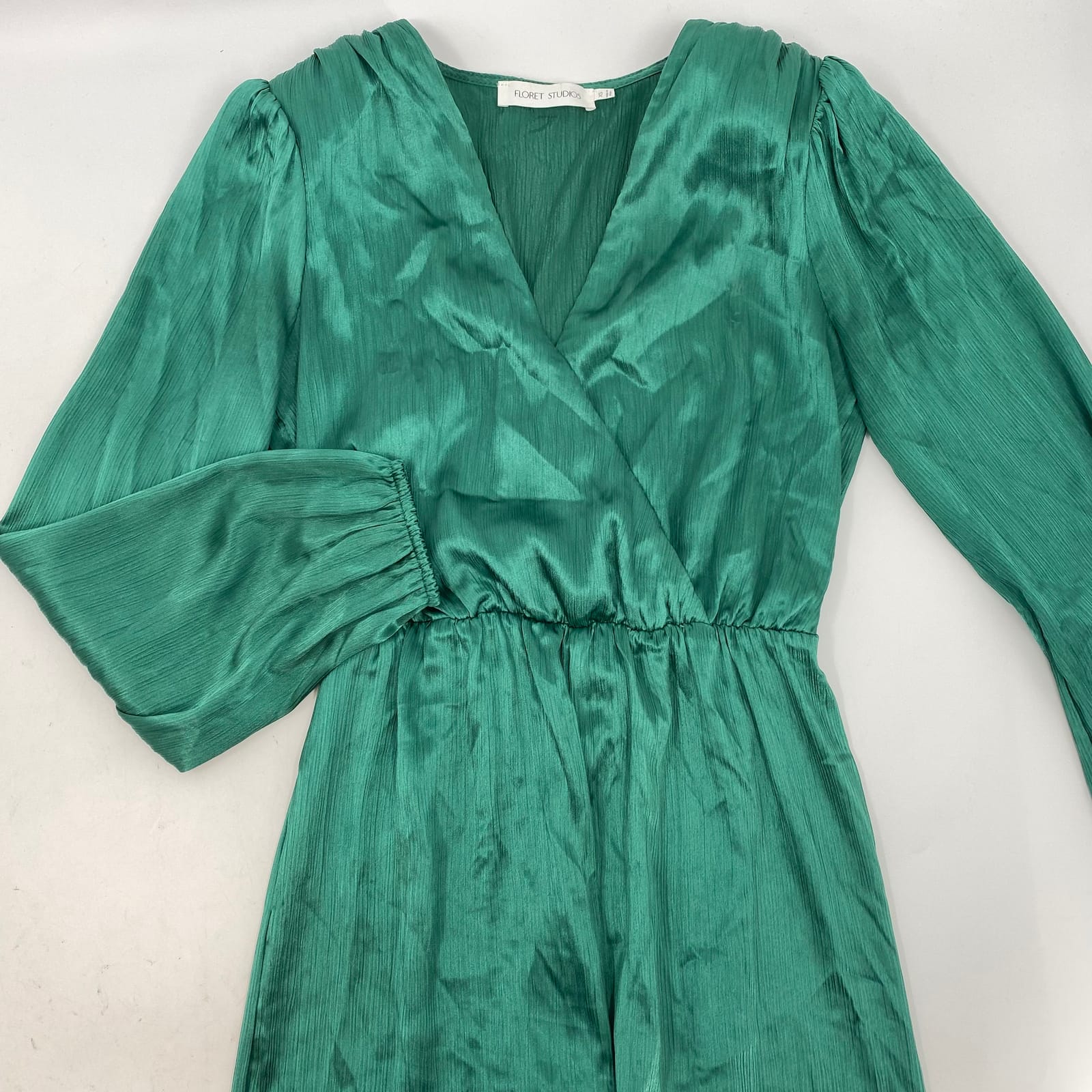 Floret Studio Green Wide-Leg Satin Wrap Jumpsuit Floret Studio Green ...