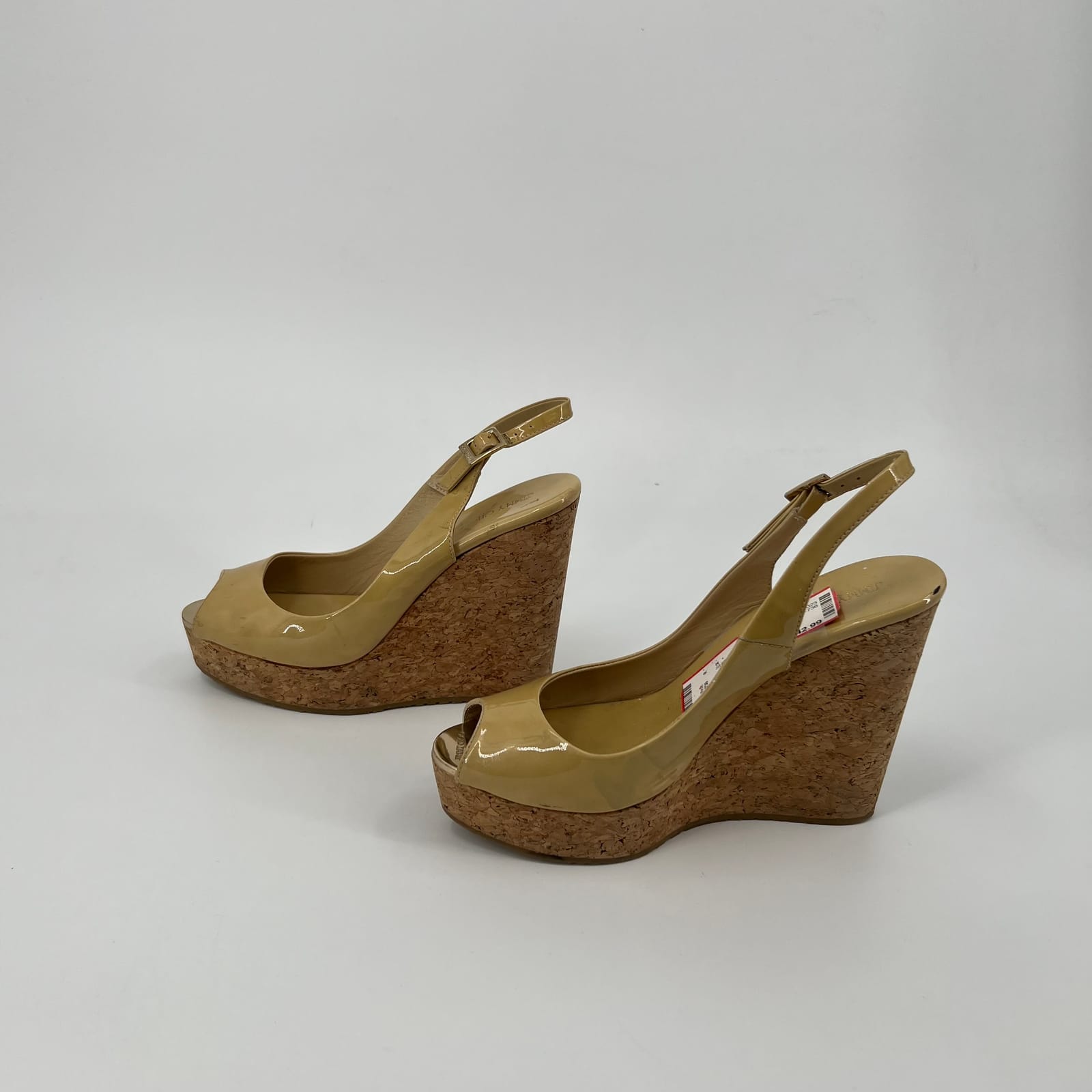 Jimmy Choo Tan Synthetic Peep Toe Slingback Wedges Jimmy Choo Tan ...