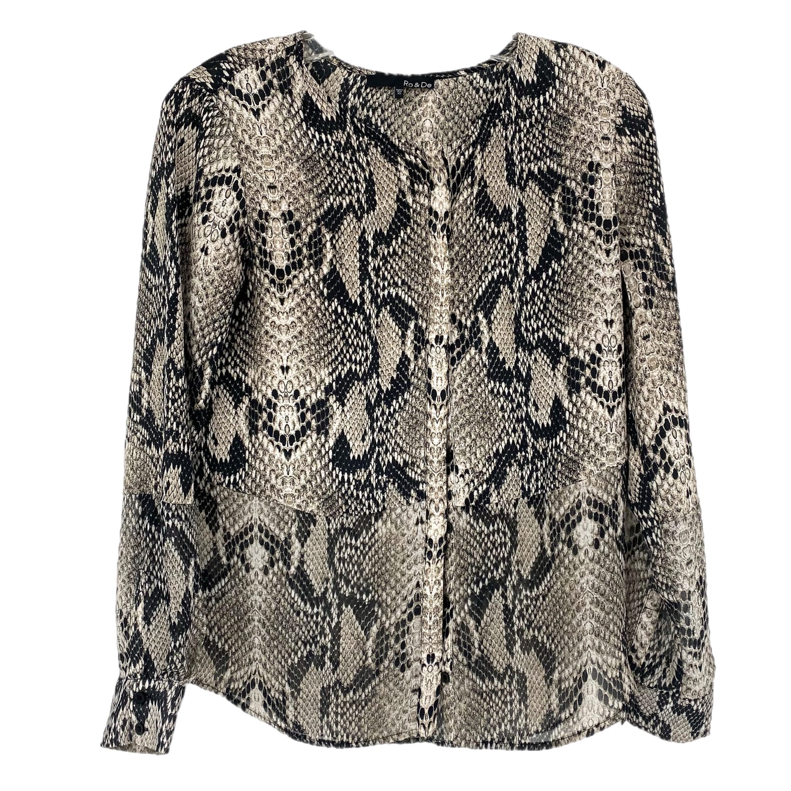 Ro & De Black White Snake Skin Print Button-up Blouse Ro & De Black ...