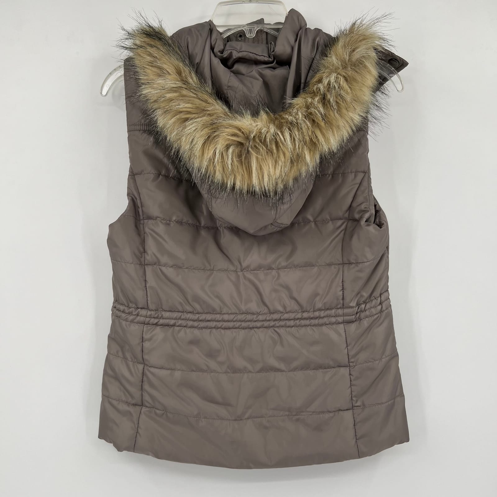 American Rag Taupe Fur Trim Hood Puffer Vest American Rag Taupe Fur ...