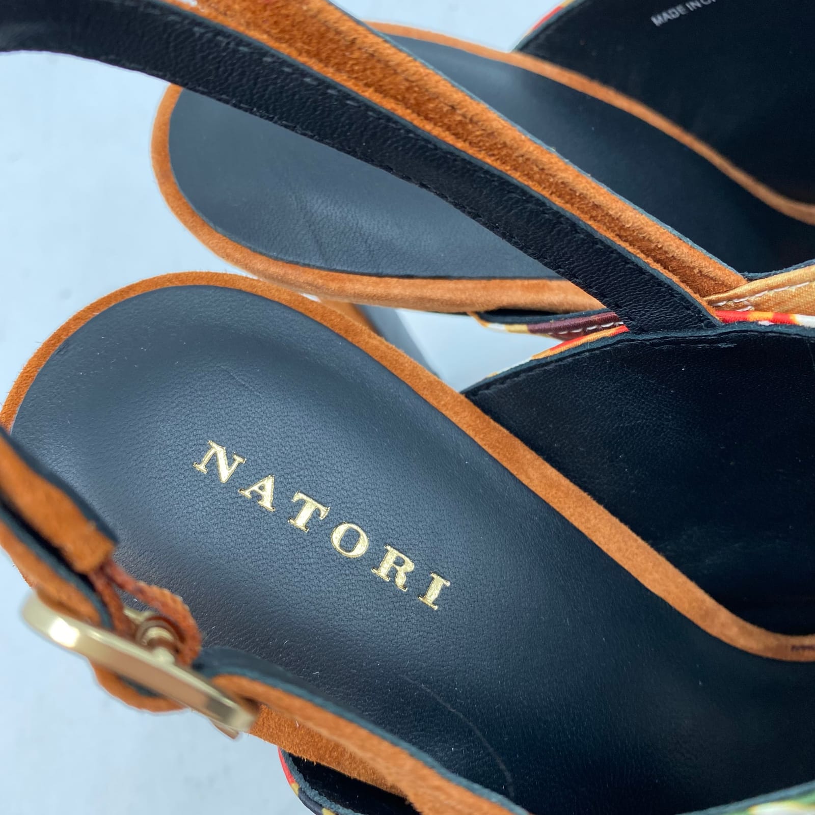 Natori Brown Red Patterned Slingback Peep Toe Heels Natori Brown Red ...