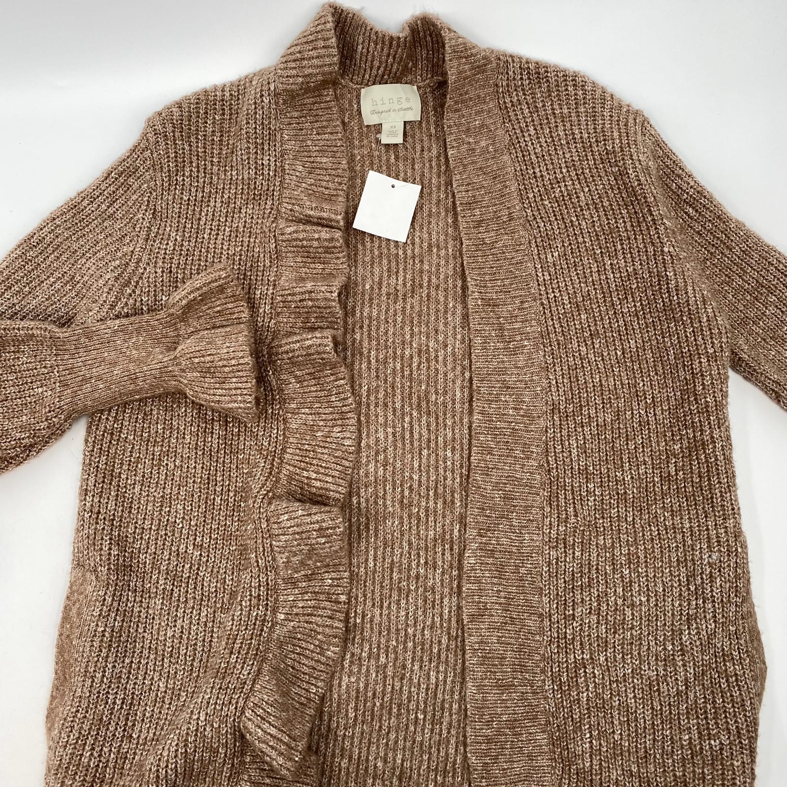 Hinge Brown Knit Ruffle Edge Cardigan Hinge Brown Knit Ruffle Edge ...