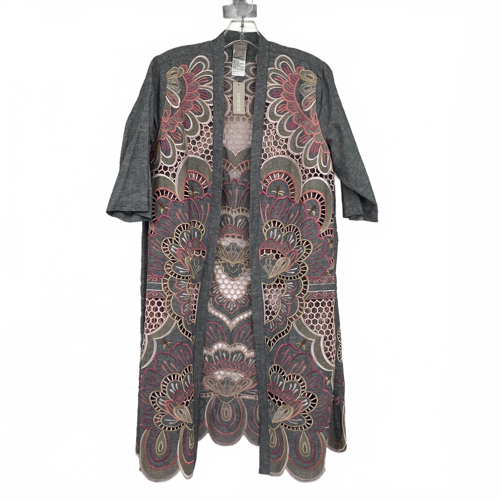 Chico's Gray Pink Linen Blend Blouse Tunic Chico's Gray Pink Linen ...