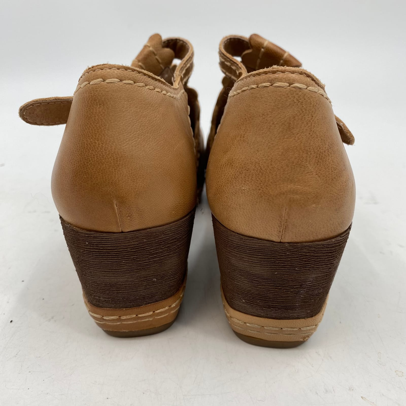 Antelope Brown Leather Scalloped Edge Wedges Antelope Brown Leather ...