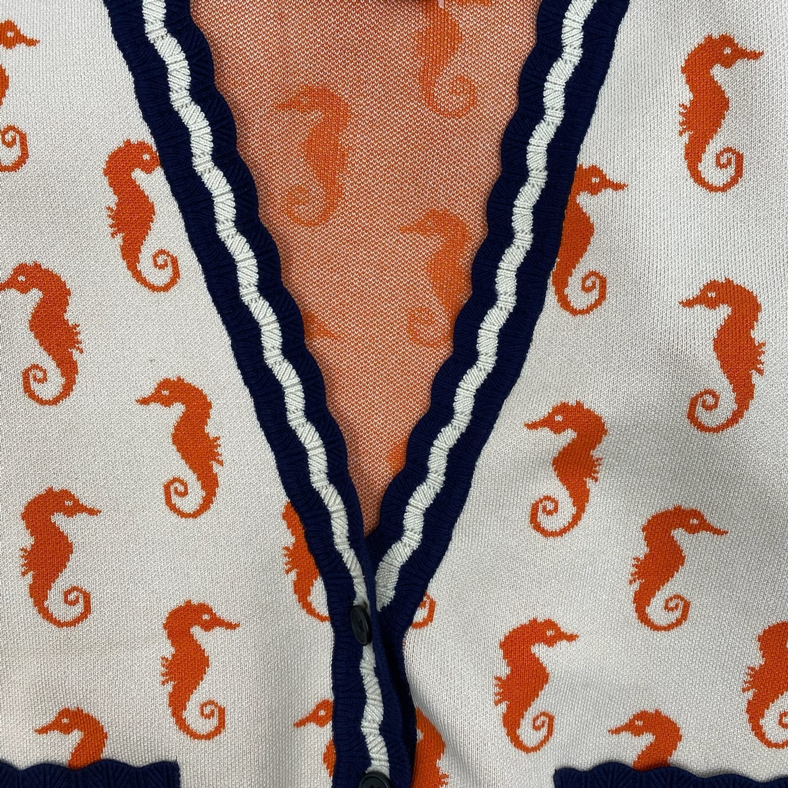 Maeve Orange/White/Blue Seahorse Print Cardigan Maeve Orange/White/Blue ...