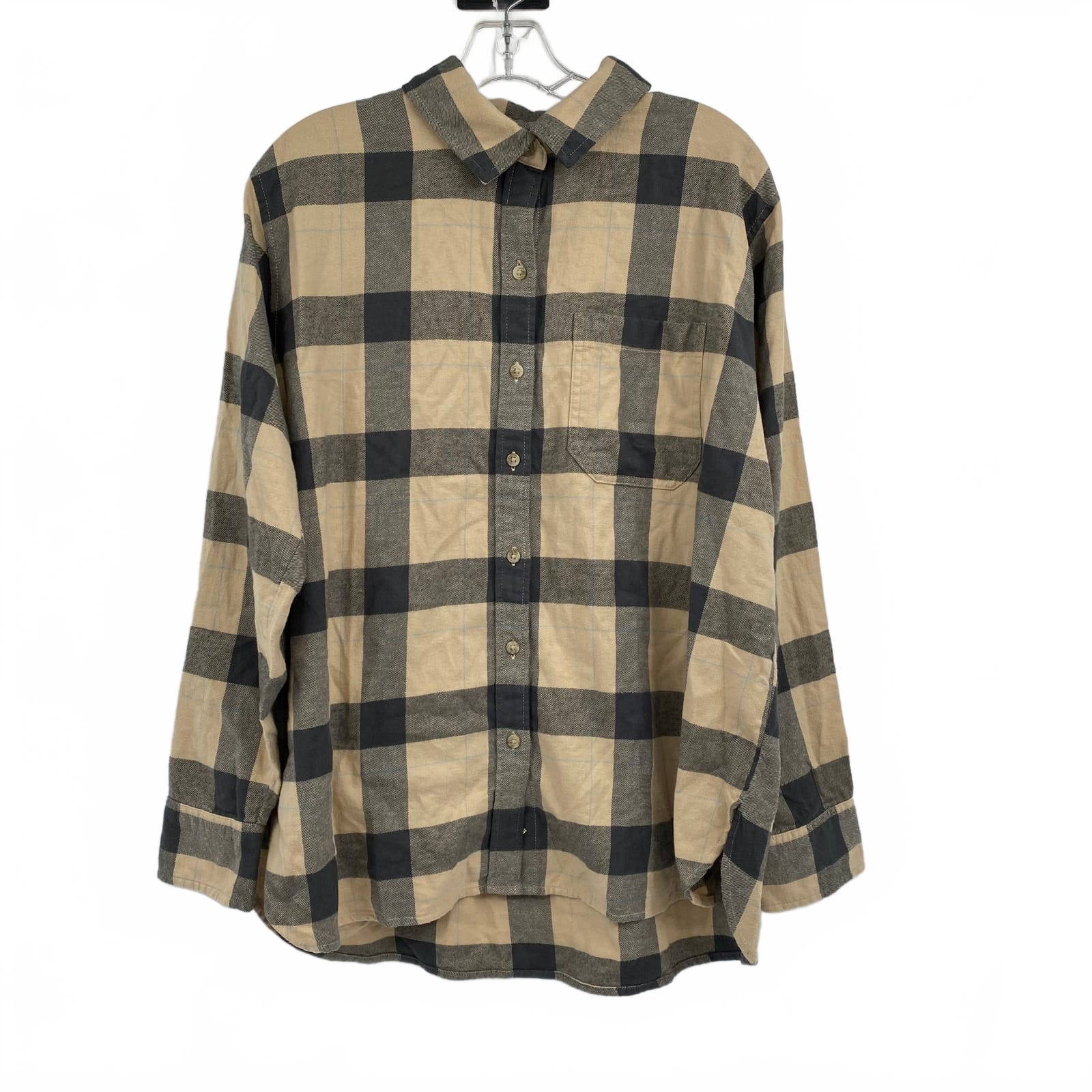 American Eagle Tan Plaid Button-Down Shirt American Eagle Tan Plaid ...