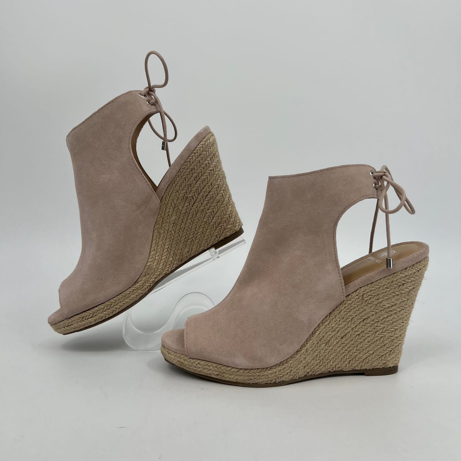 Laurie Felt Pink Suede Espadrille Peep Toe Wedges Laurie Felt Pink ...