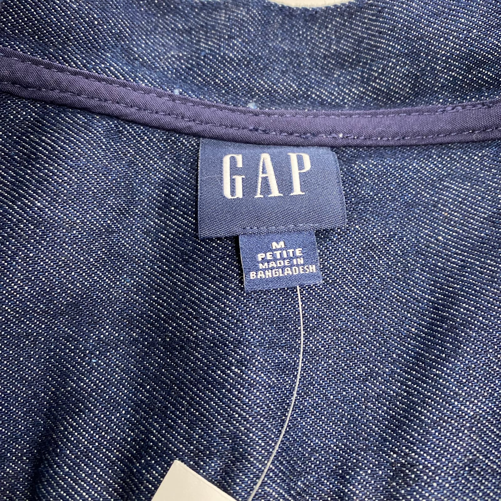 GAP Blue Dark Wash Denim Button-Up Tie Neck Top GAP Blue Dark Wash ...