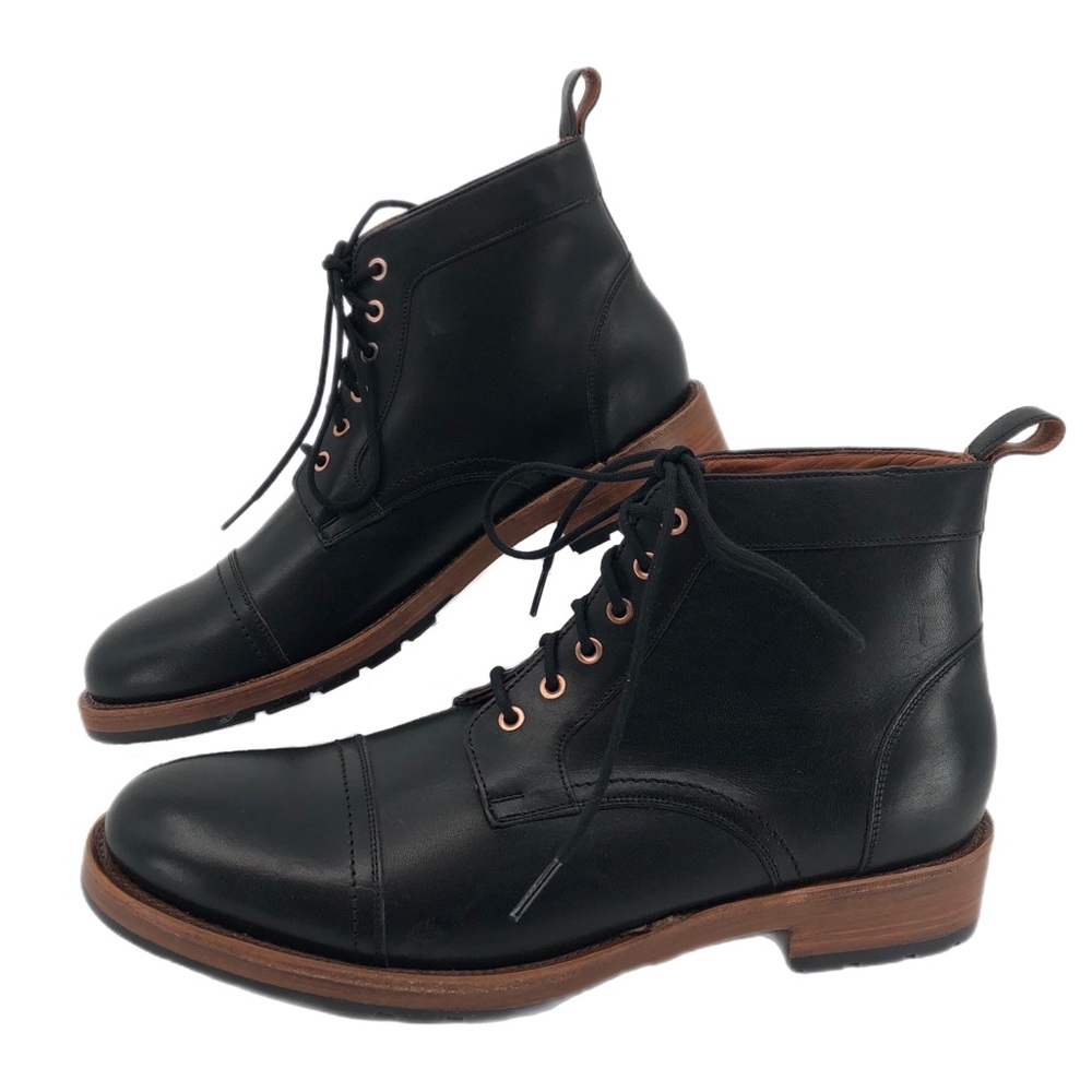 Patina Black & Brown Leather Lace Up Boots Patina Black & Brown Leather ...