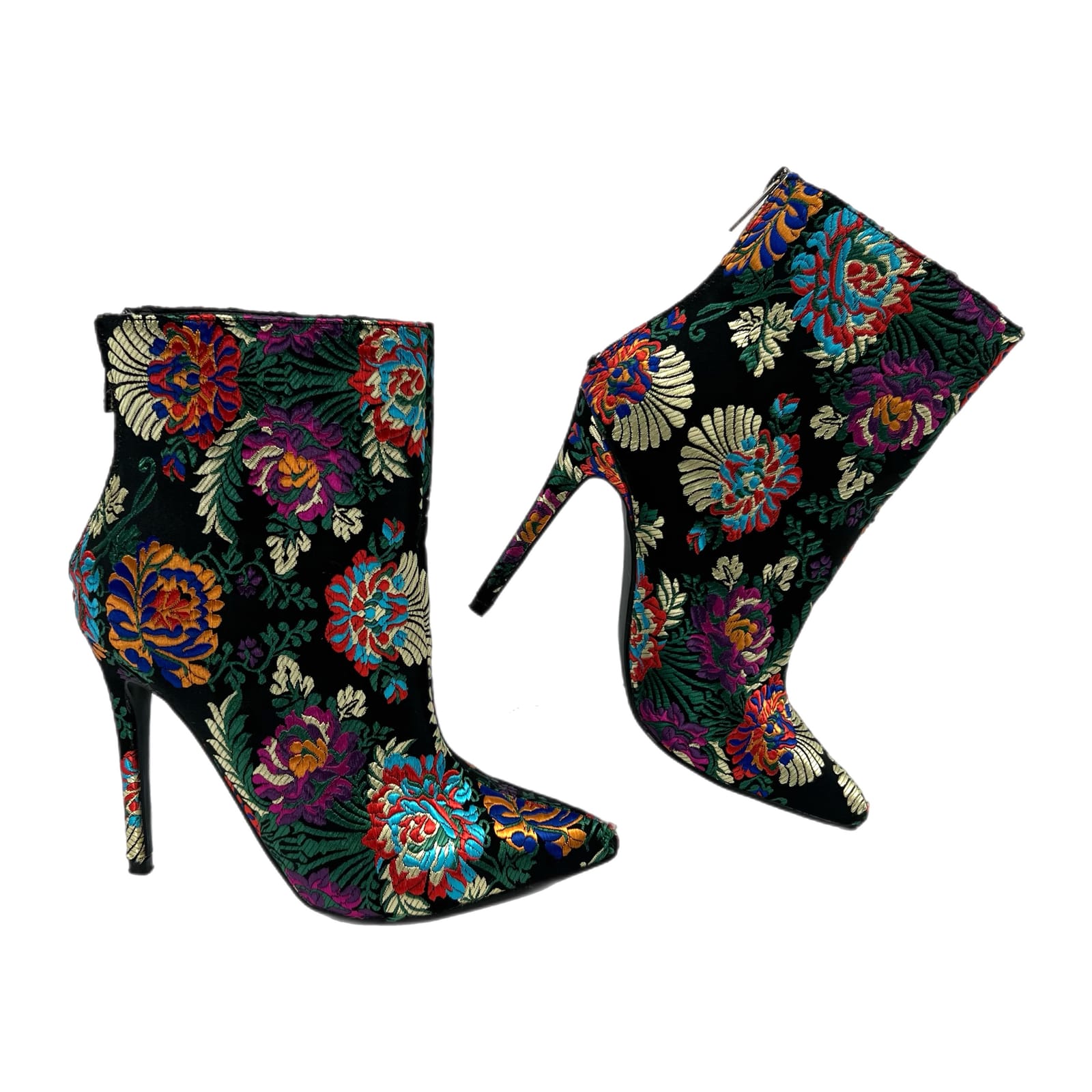 JustFab Black Brocade Heeled Boots JustFab Black Brocade Heeled Boots ...