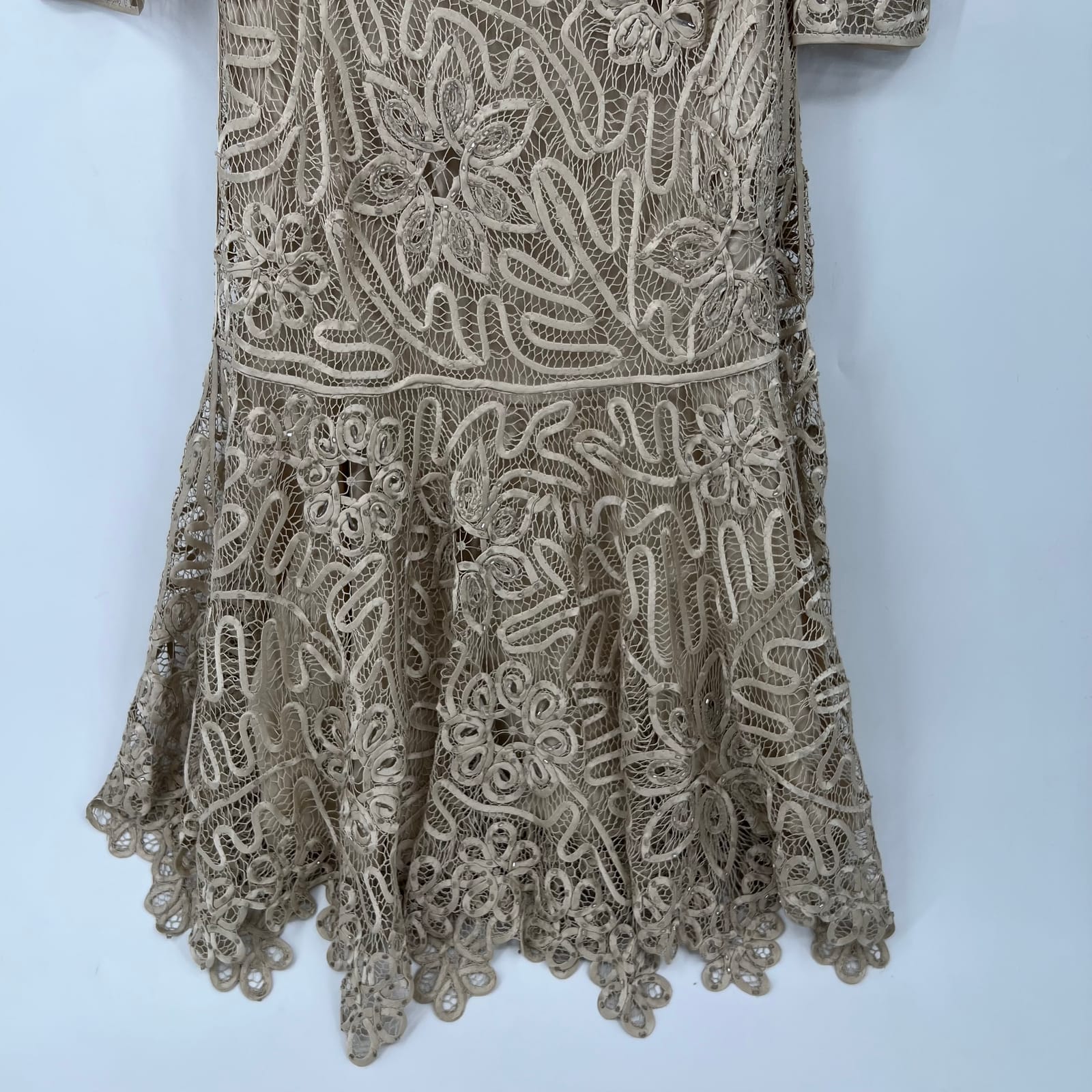 Soulmates Tan Silk Beaded Dress Soulmates Tan Silk Beaded Dress Size S ...