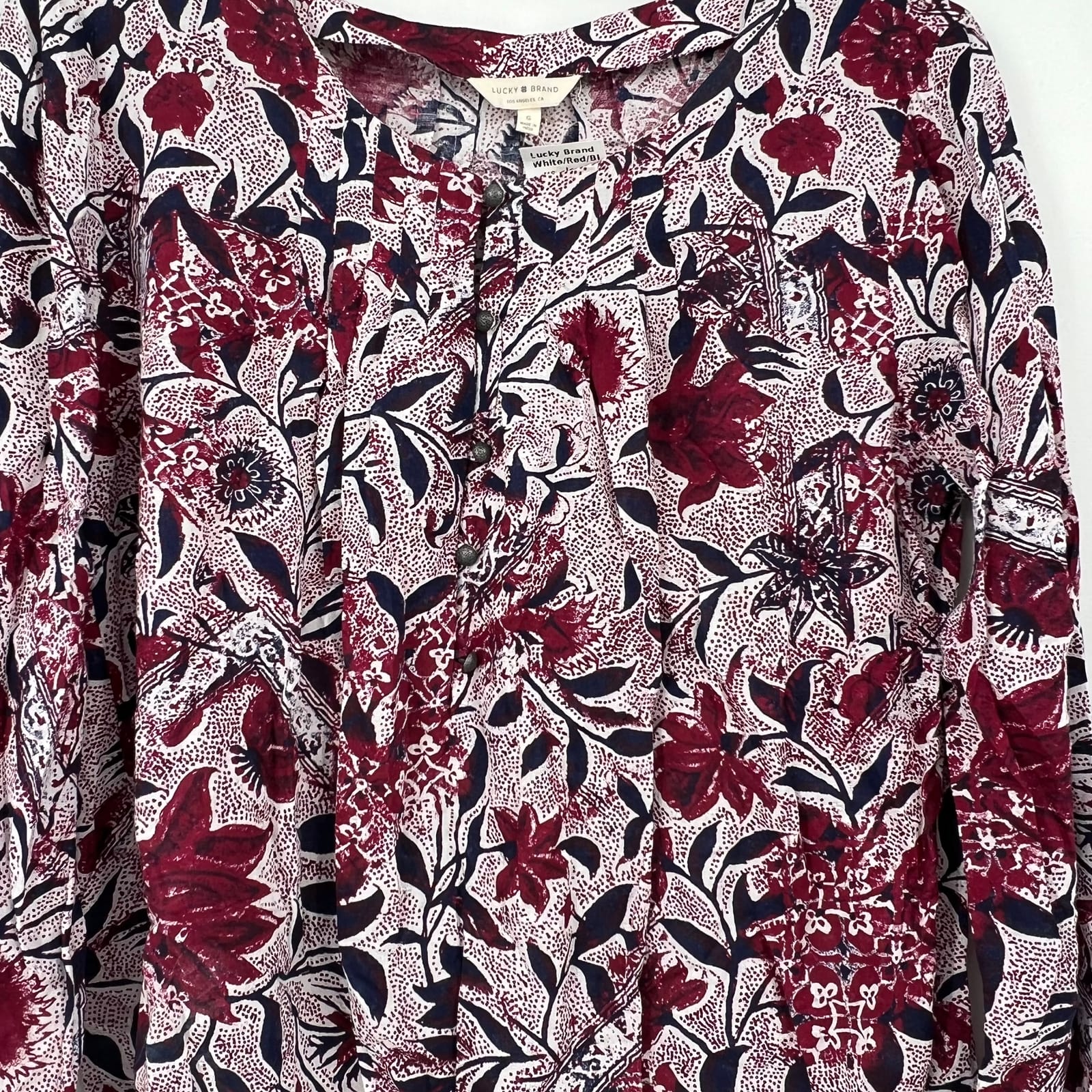 Lucky Brand White/Red/Black Floral Blouse Lucky Brand White/Red/Black ...