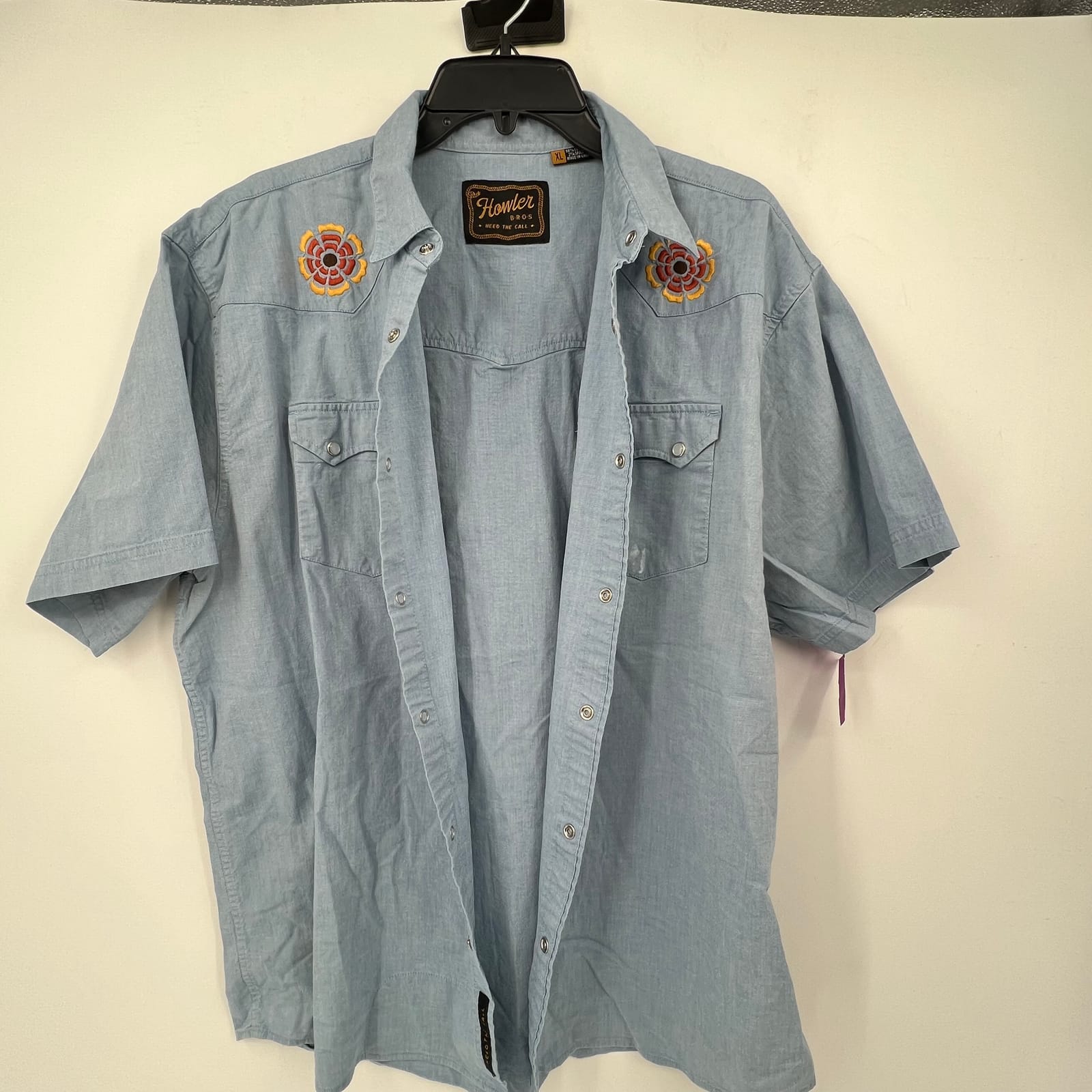 Howler Blue Button-Up Top with Embroidered Flowers Howler Blue Button ...