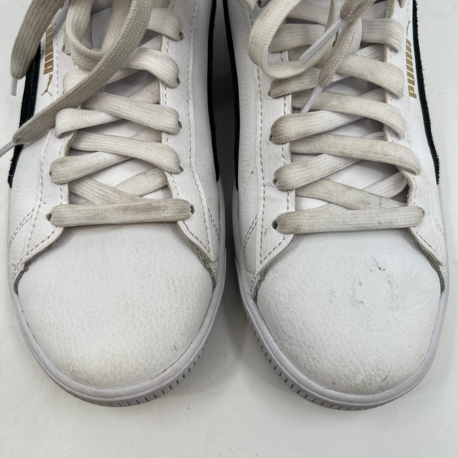 Puma White/Black Lace Up Leather Athletic Shoes Puma White/Black Lace ...