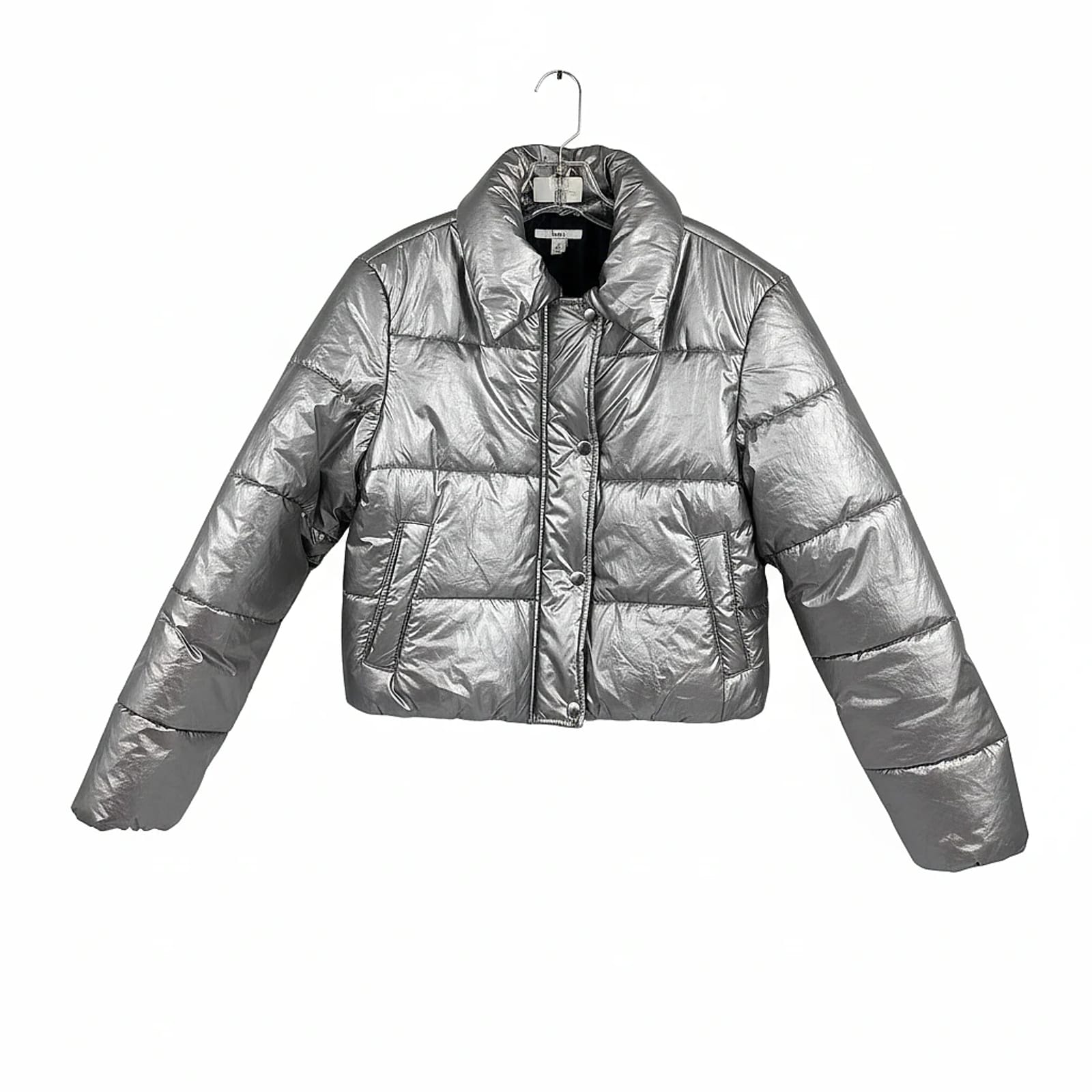 Bar III Silver Nylon Puffer Jacket Bar III Silver Nylon Puffer Jacket ...
