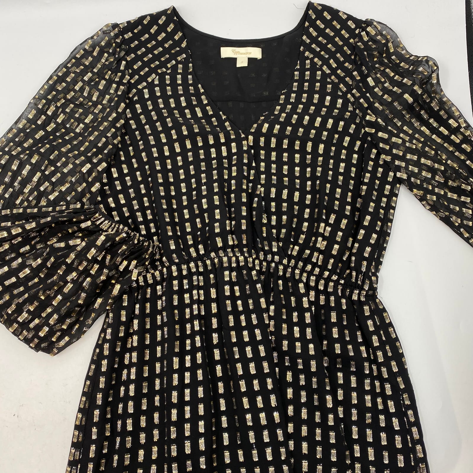 Erin Fetherston Black Gold Puff Sleeve Mini Dress Erin Fetherston Black ...