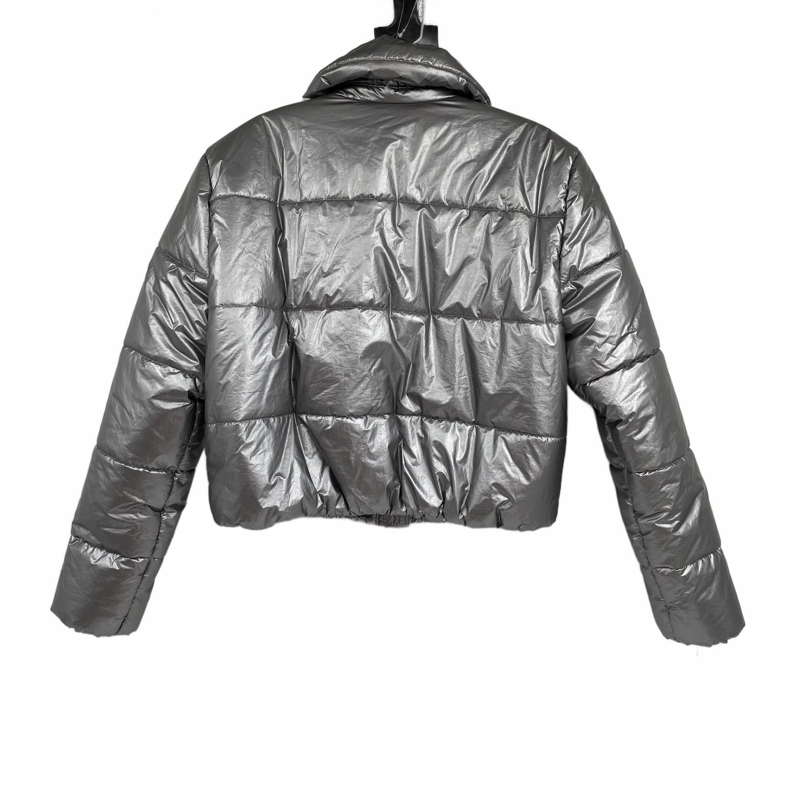 Bar III Silver Nylon Puffer Jacket Bar III Silver Nylon Puffer Jacket ...