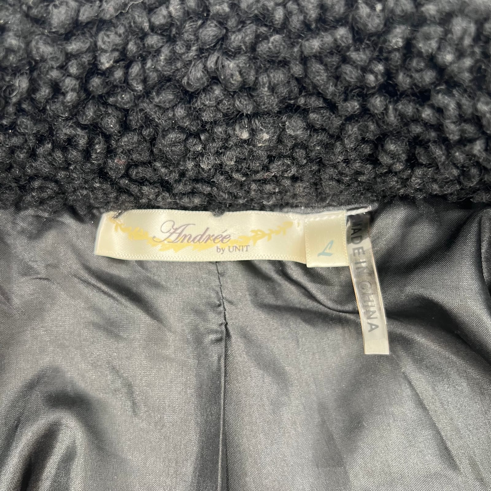Andree Black Fuzzy Open Front Teddy Jacket Andree Black Fuzzy Open ...