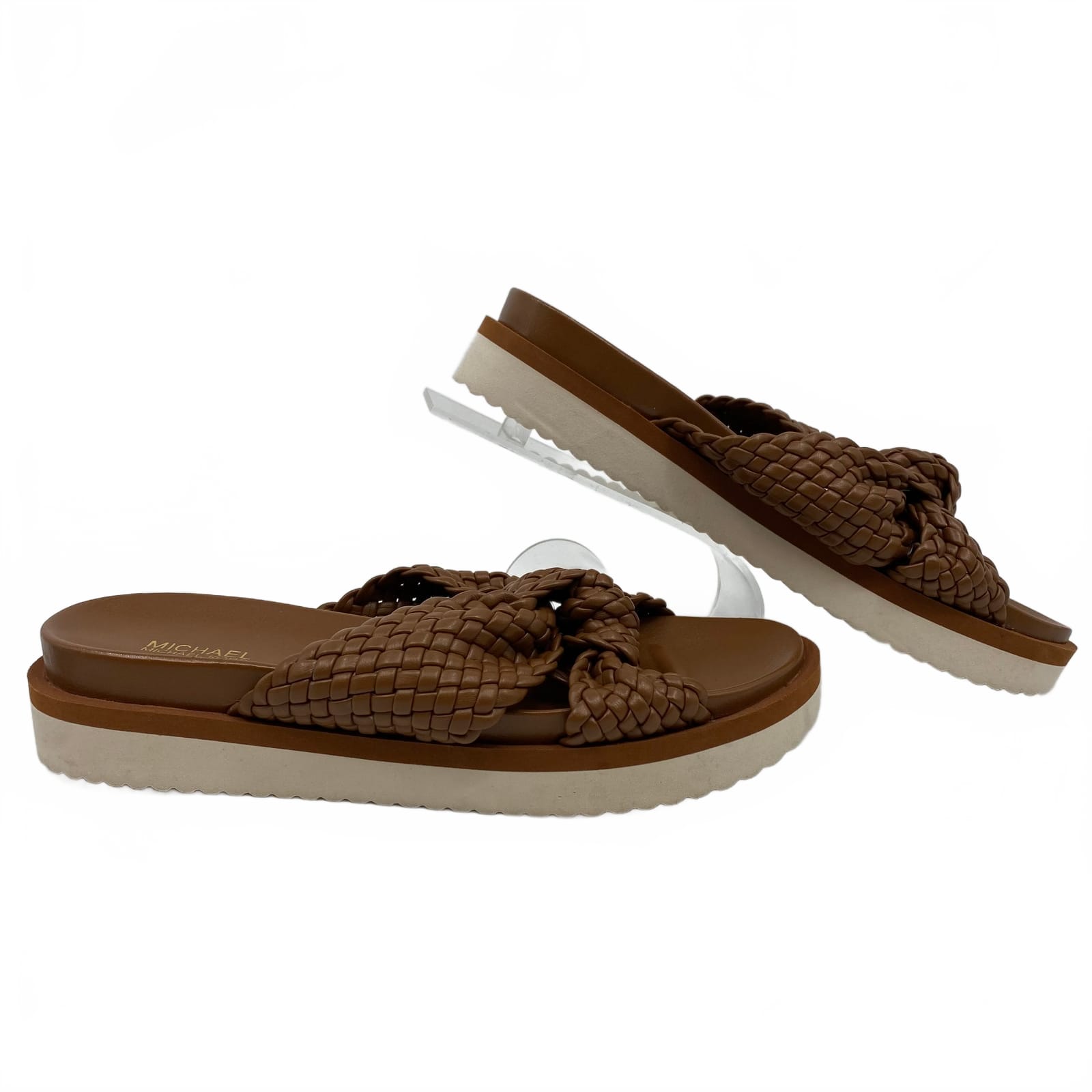Michael Kors Brown Woven Knot Slide Sandals Michael Kors Brown Woven ...